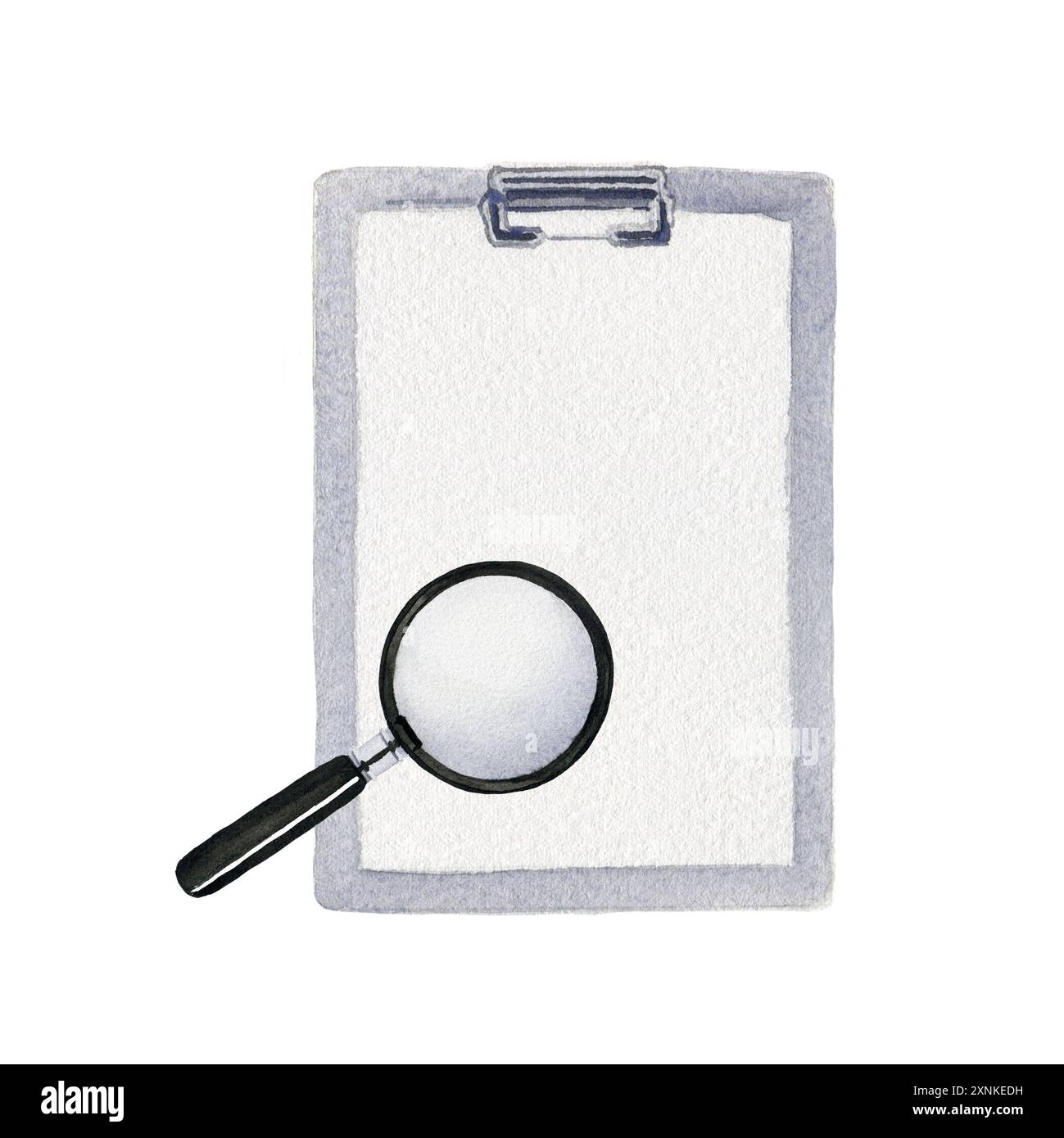 Clipboard and paper with magnifying glass. Hand drawn illustration ...