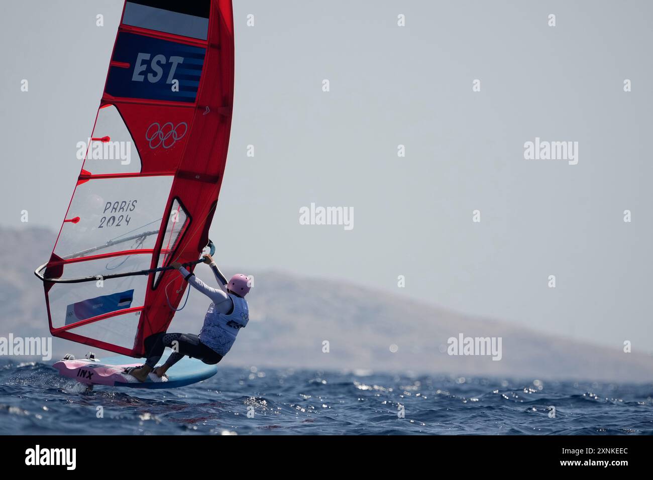 Ingrid Puusta of Estonia competes in a women's windsurfing race, during ...