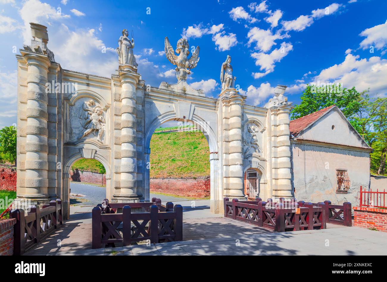 Alba Iulia, Romania. Baroque architectural gate of the stonewalled citadel of Alba Carolina ...