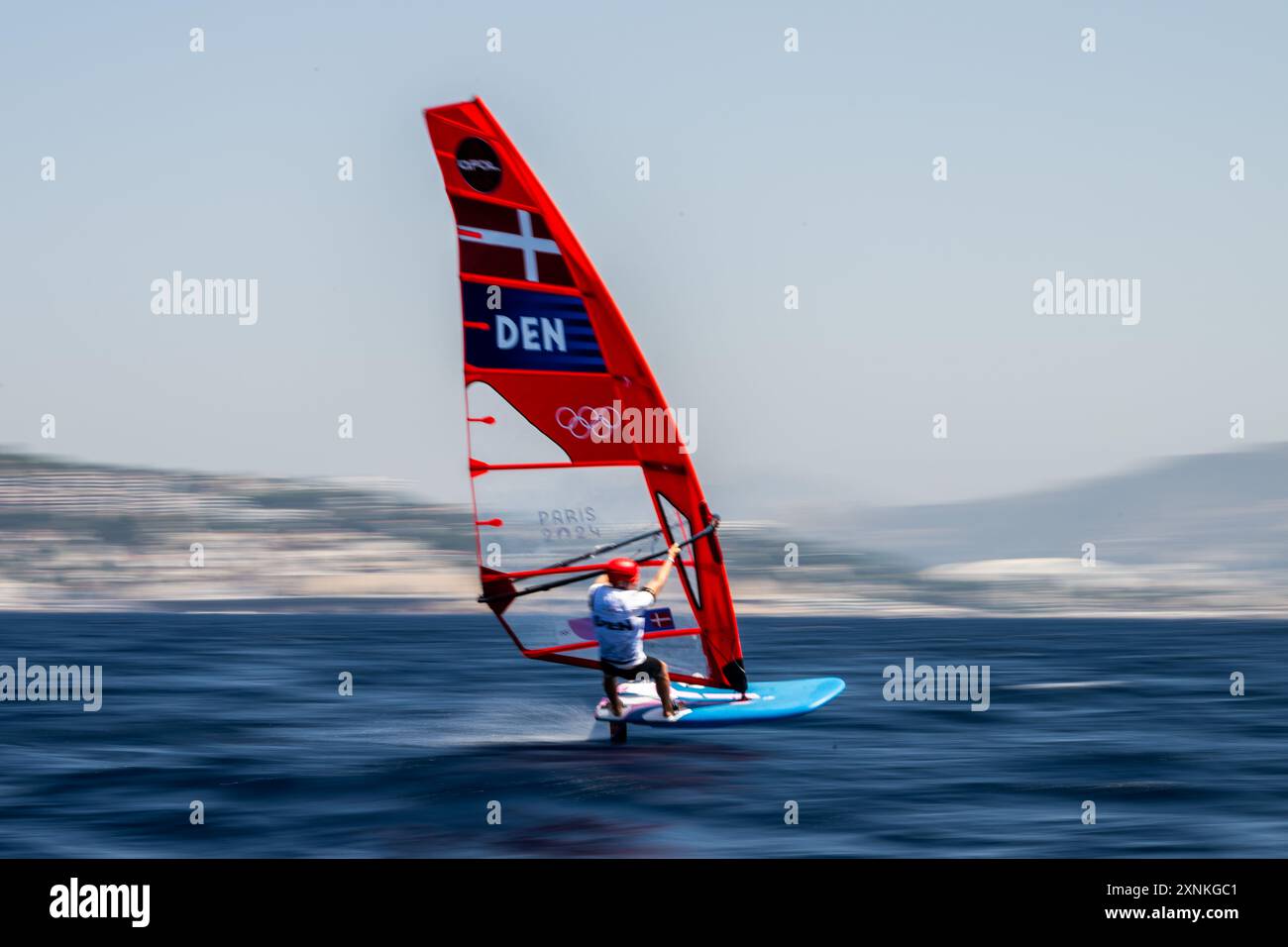 Johan Soe of, Denmark. , . competes in men's windsurfing - iQFOiL ...