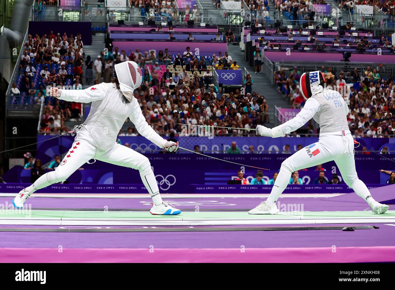 Paris, France, 1 August, 2024. Yunjia Zhang of Canada vs Eva Lacheray of France during the Paris ...