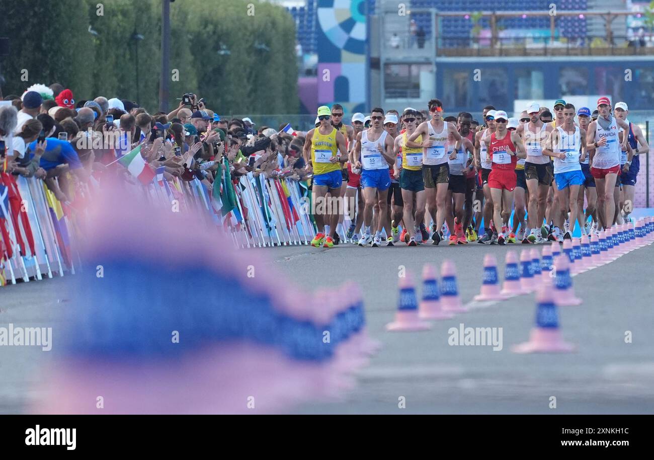 Paris, France. 1st Aug, 2024. Athletes compete during the men's 20km ...
