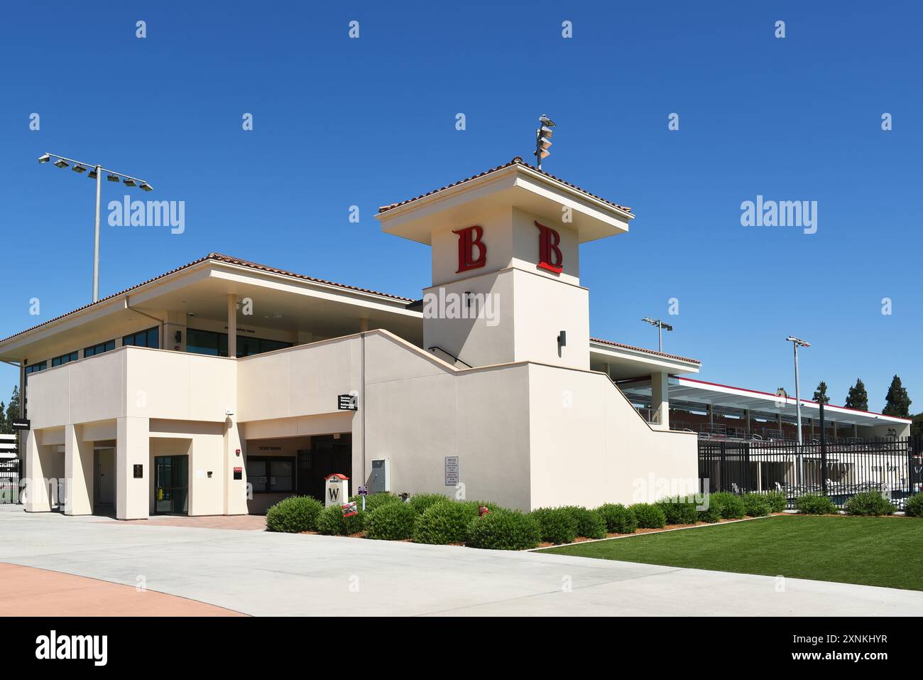 LONG BEACH, CALIFORNIA - 28 JULY 2024: Building W and the Pool on the ...