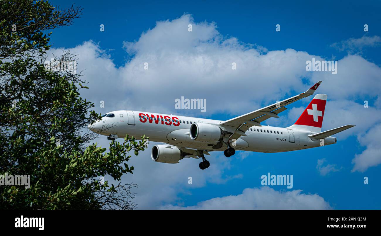 SWISS Airline Airbus landing in Heathrow Airport. London, United ...