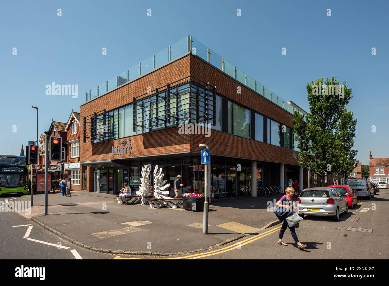 Seaford, July 30th 2024: Seaford Library on the corner of Sutton Park ...