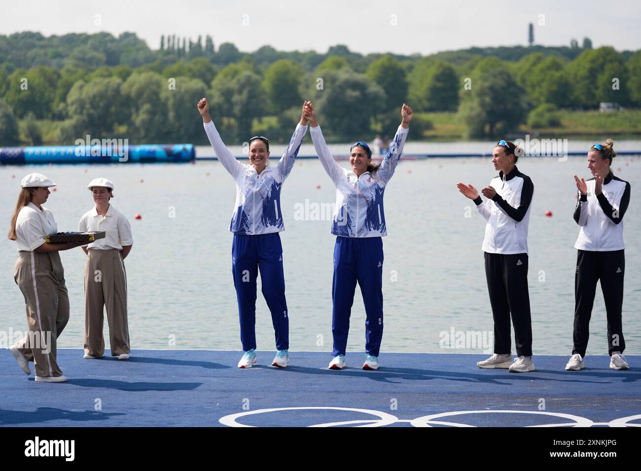 Silver medalists Romania's Simona Radis and Ancuta Bodnar, left, gold ...