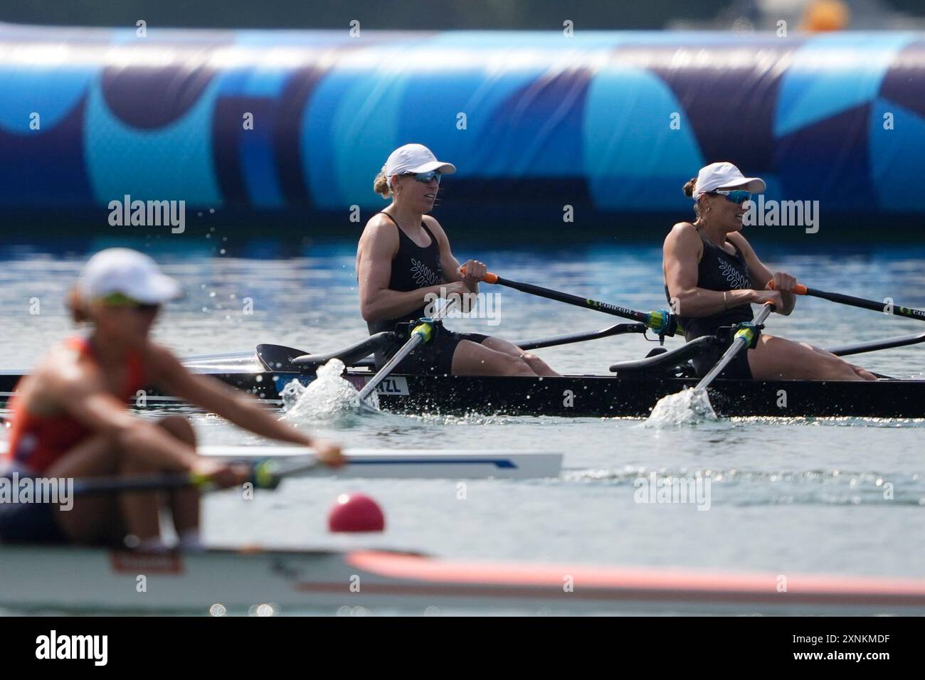 New Zealand's Brooke Francis and Lucy Spoors compete in the women's ...