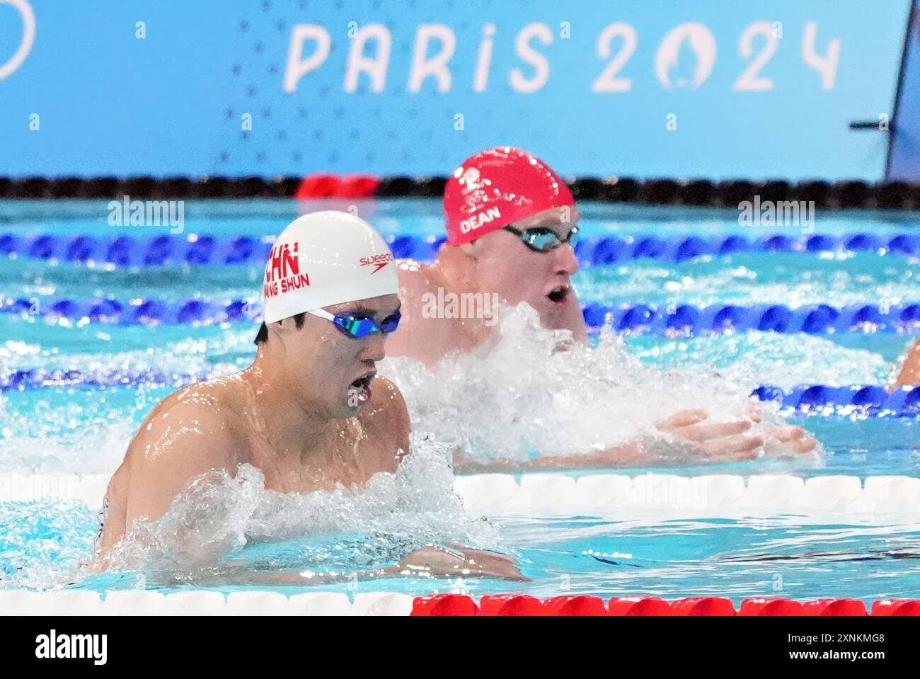 Tom Dean of the UK and Shun Wang of China in action at the Men's 4 x ...
