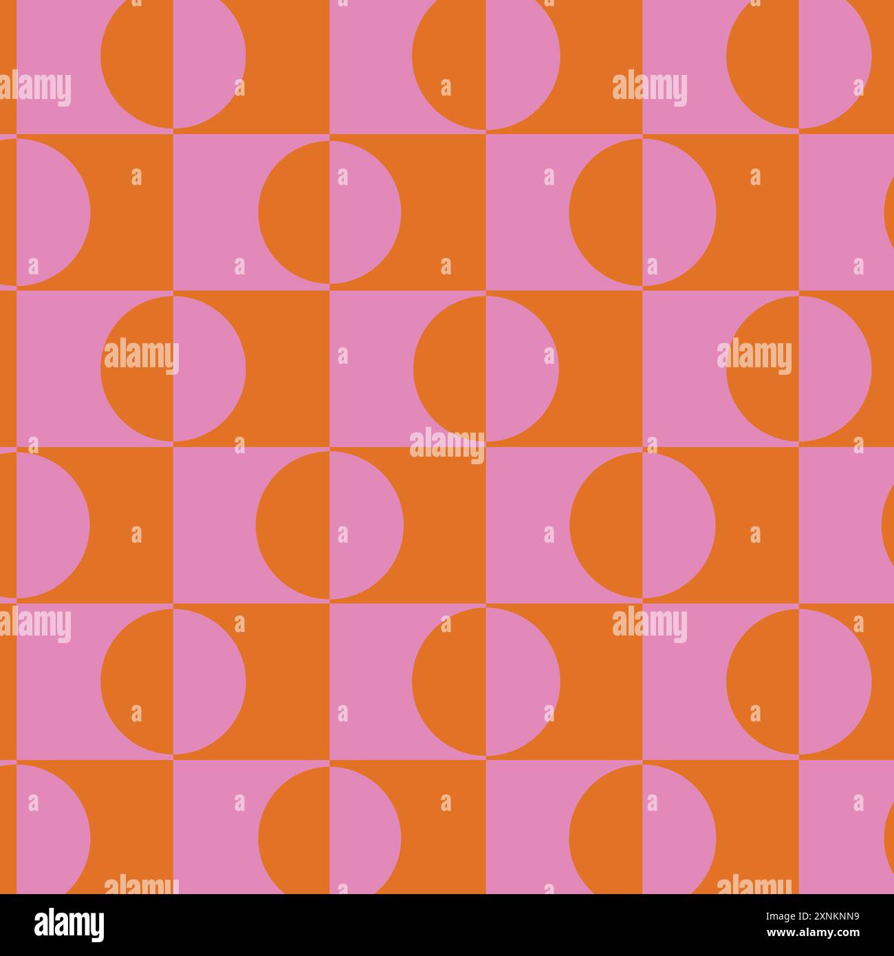 Mid Century Half Circles in pink and orange on checkered seamless ...