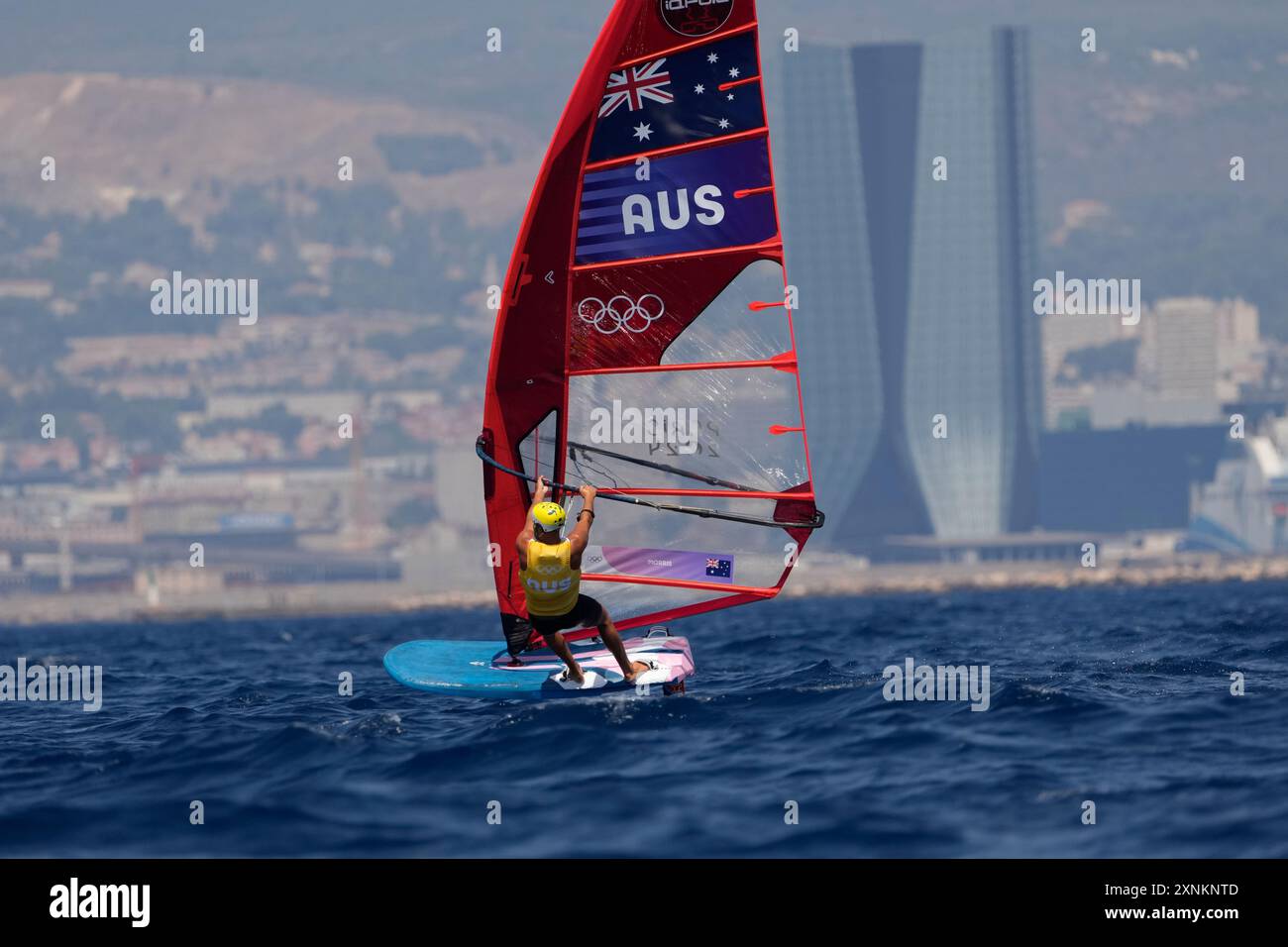 Grae Morris of Australia competes in a men's windsurfing race, during ...