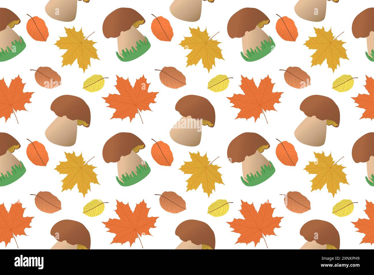 Seamless autumn pattern featuring mushrooms and colorful leaves. Perfect for seasonal designs ...