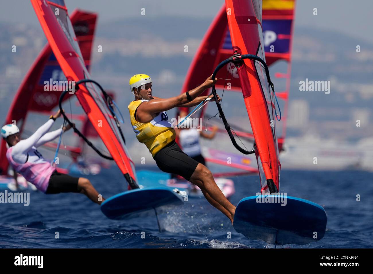 Grae Morris of Australia competes in a men's windsurfing race, during ...
