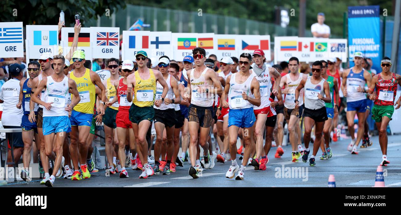 Paris, France. 1st Aug, 2024. Athletes compete during the men's 20km ...