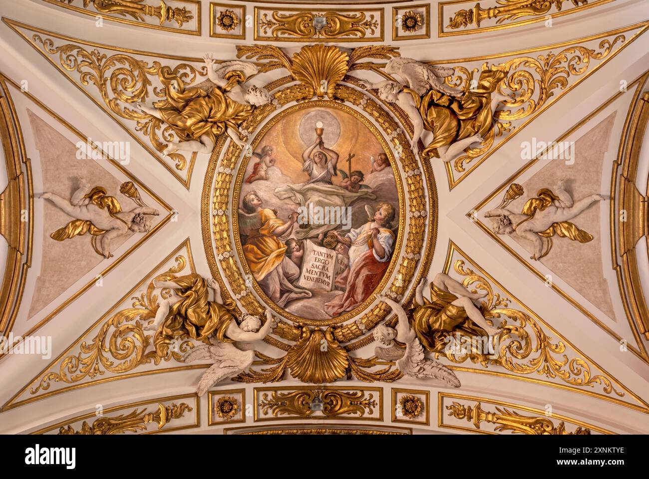 ASSISI, ITALY - MAY 17, 2024: The baroque fresco and stucco (Adoration ...