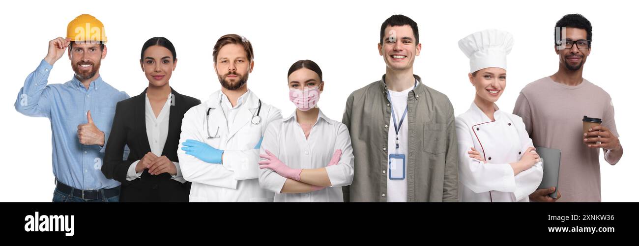 People of different professions. Collage with portraits on white ...