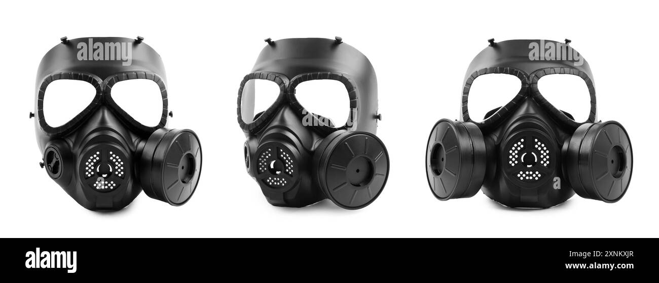 Black gas mask isolated on white, collage Stock Photo - Alamy