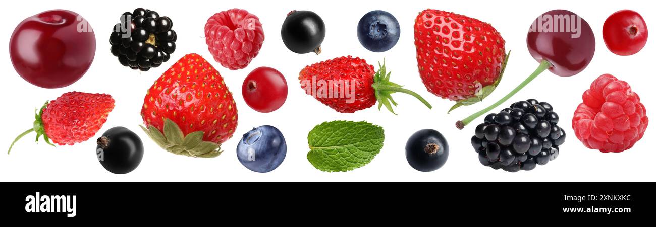 Many different fresh berries isolated on white Stock Photo - Alamy