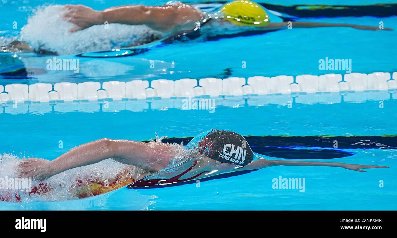 Paris, France. 1st Aug, 2024. Tang Muhan (front) of China competes ...