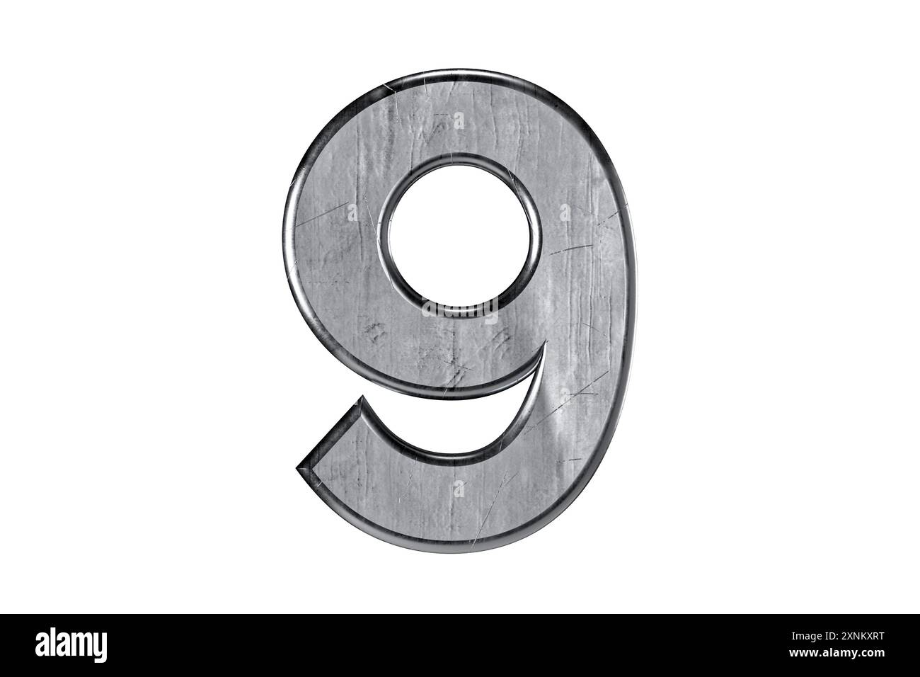 Digit made of rough, scratched and damaged metal. 3d illustration of ...