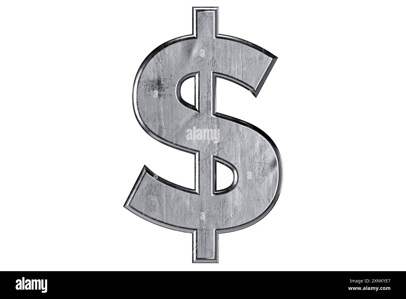 Symbol made of rough, scratched and damaged metal. 3d illustration of ...