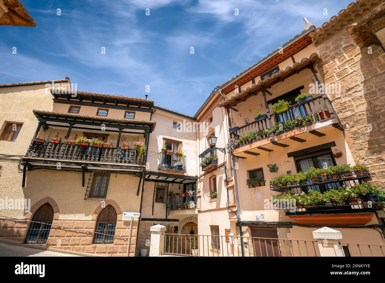 Town hall square in Ademuz, Comunitat Valenciana, Spain, with typical ...