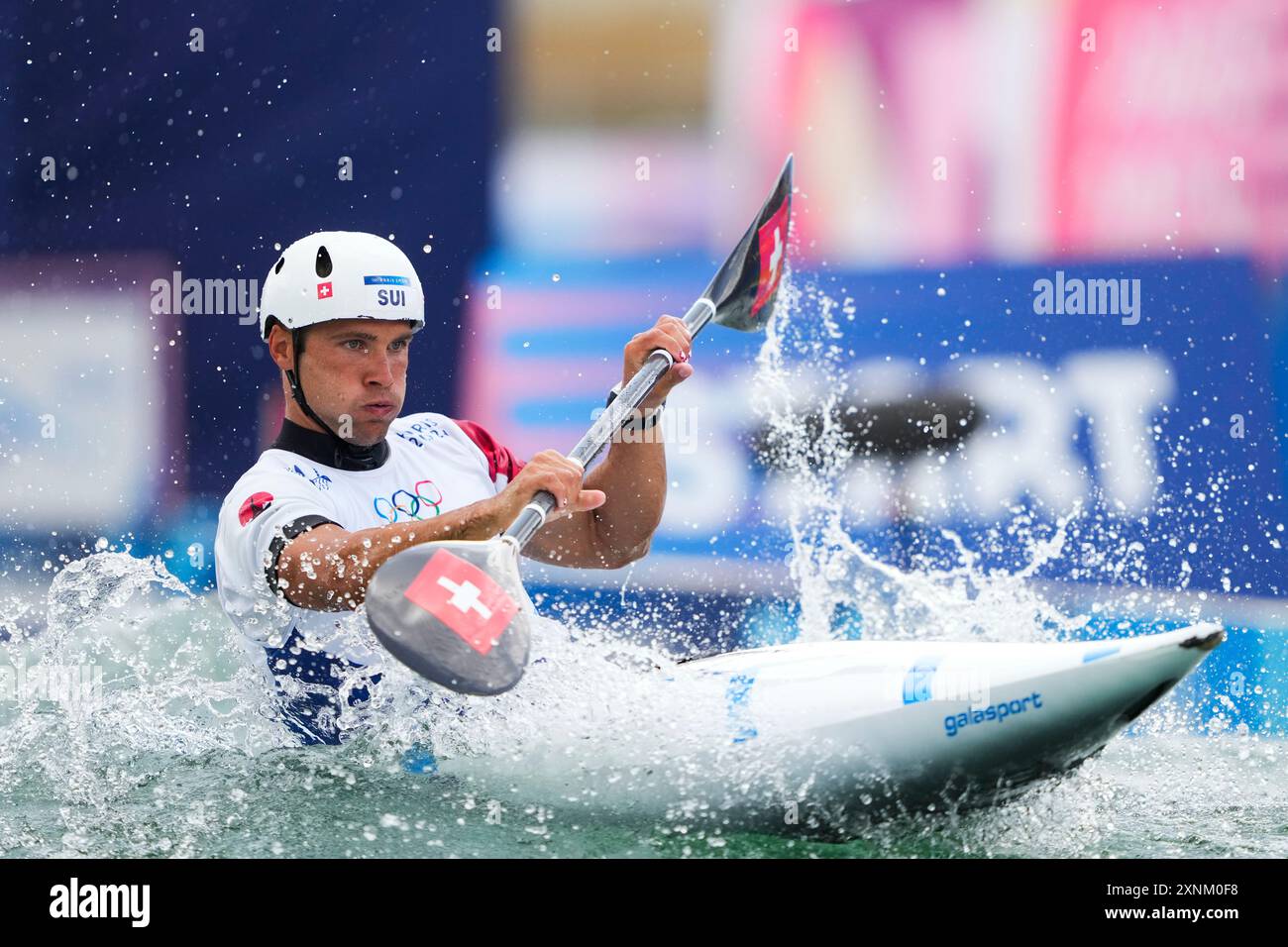 Martin Dougoud of Switzerland competes in the men's kayak single finals ...