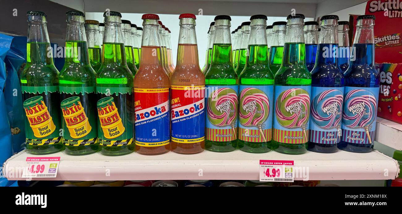 Variety of sodas on sale at It's Sugar store Stock Photo - Alamy