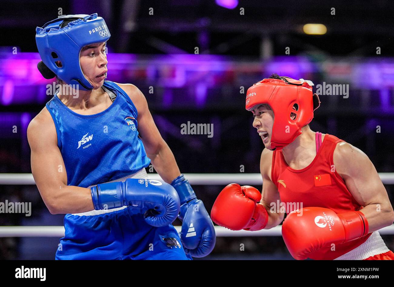 Paris, France. 1st Aug, 2024. Wu Yu (R) of China competes against ...