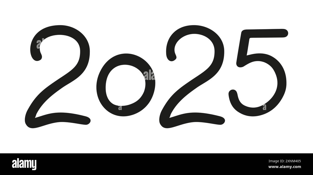 Vector 2025 year black handwriting horizontal font. Illustration with ...