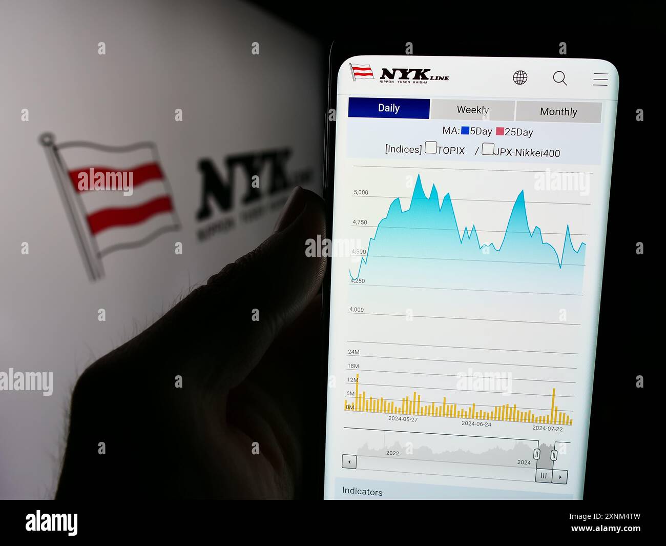 Person holding cellphone with webpage of company Nippon Yusen Kabushiki ...