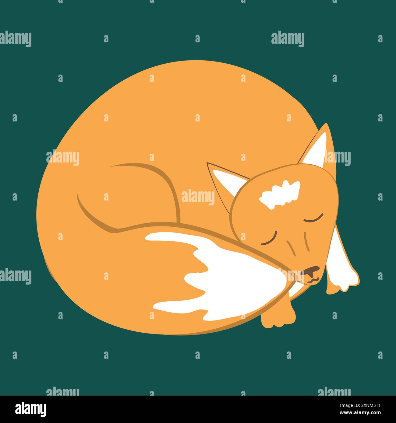 Cute sleeping fox. Cartoon childish isolated graphic. Vector hand drawn ...