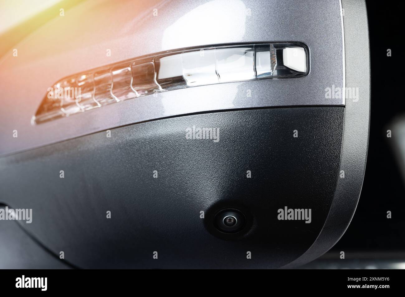 Car side mirror with light and 360 camera lens macro close up view ...