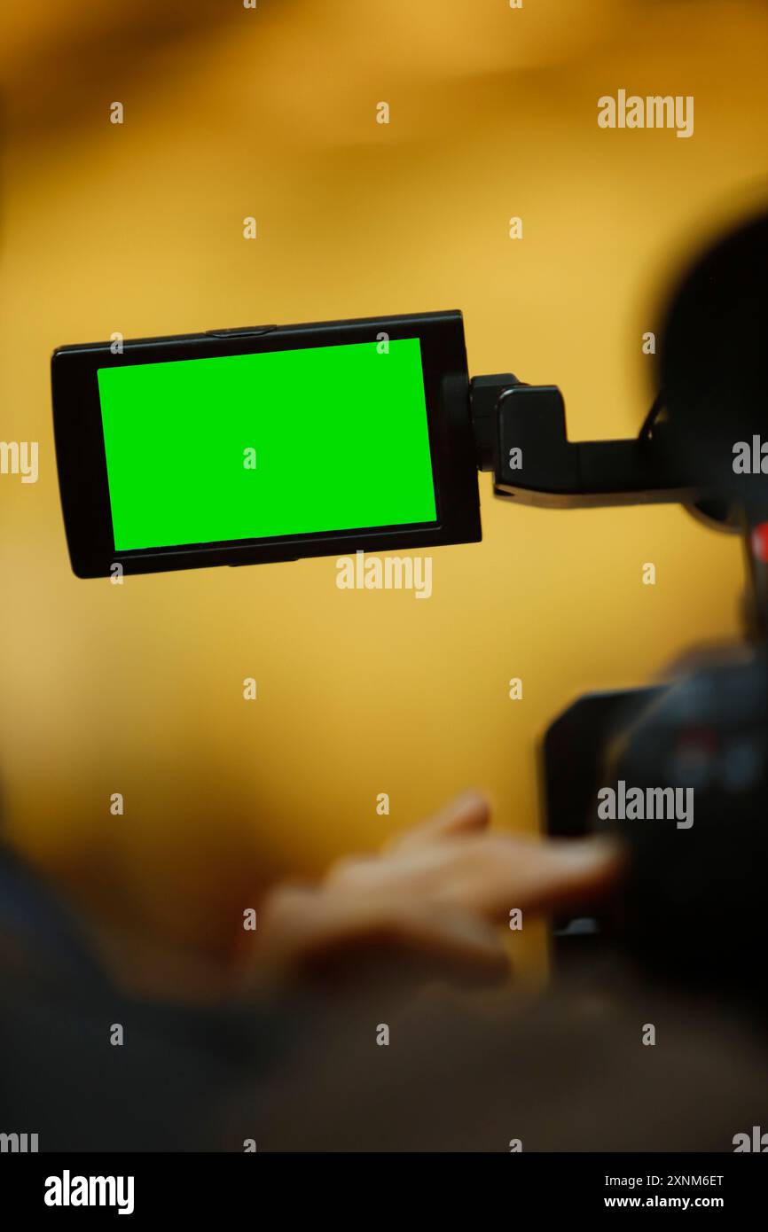 video camera screen on location. green screen Stock Photo - Alamy