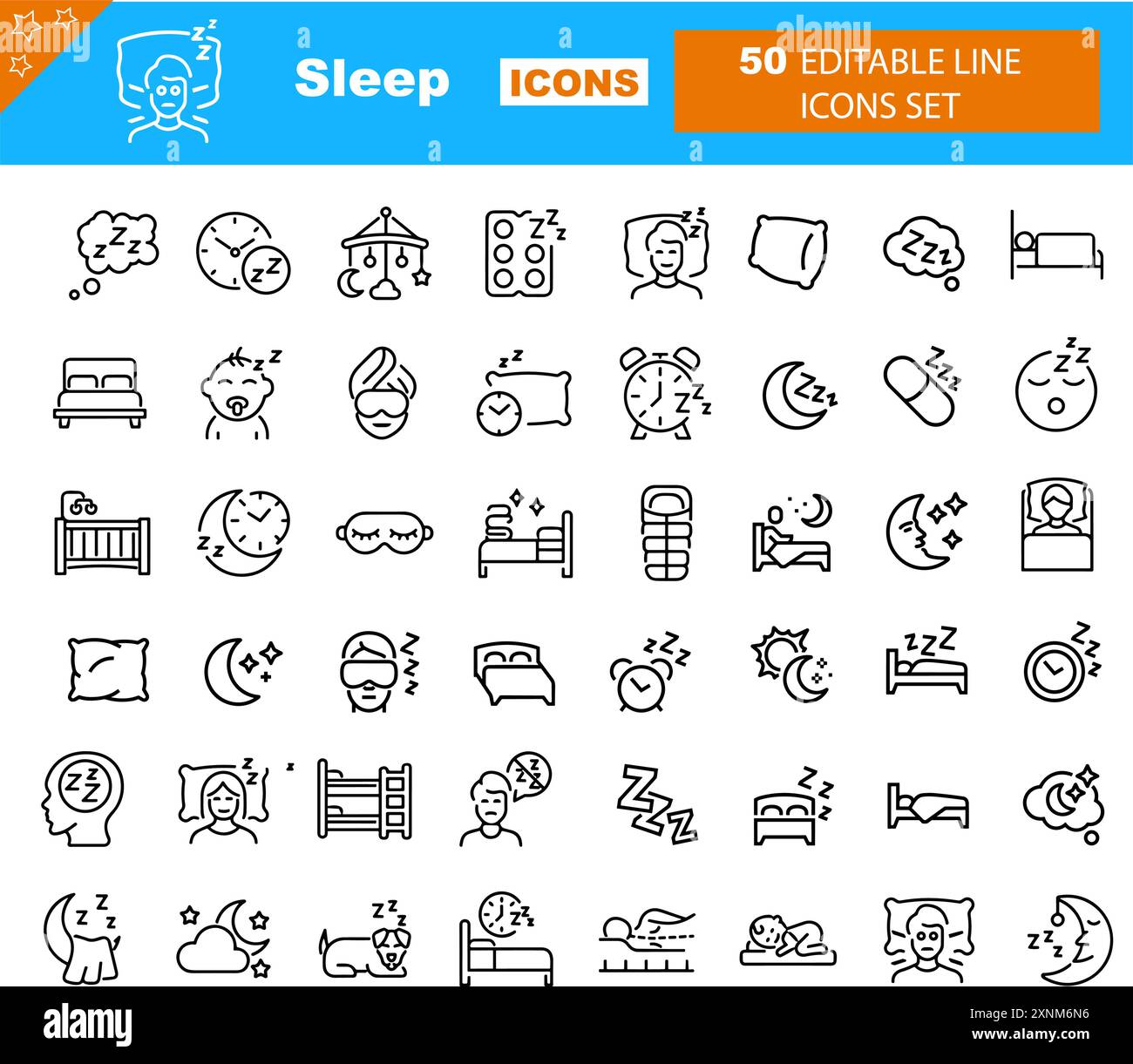 Icons related to sleep. Linear icon collection. Editable stroke. Vector ...