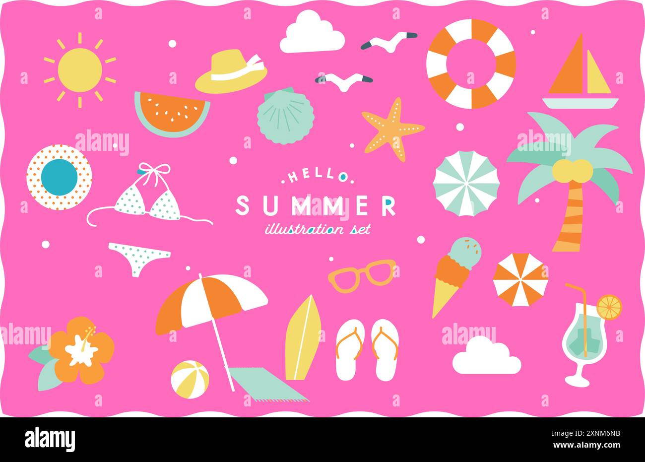 MobileIllustration set of summer items Sea Summer vacation Beach Simple ...