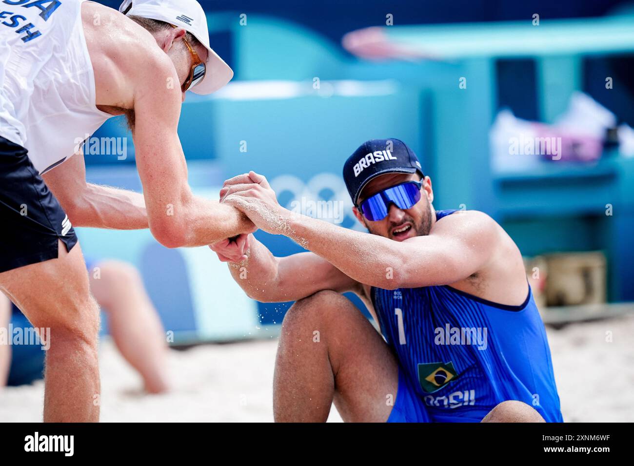 Paris, France. 01st Aug, 2024. Andrew Benesh of USA and George of Team ...