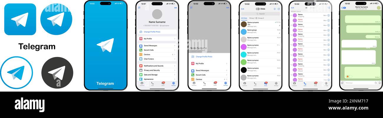 Telegram mockup. Set telegram screen social media and social network ...