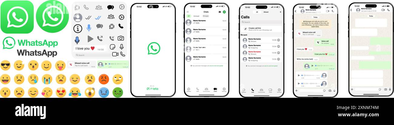 WhatsApp mockup. Set of WhatsApp screens social media and social ...