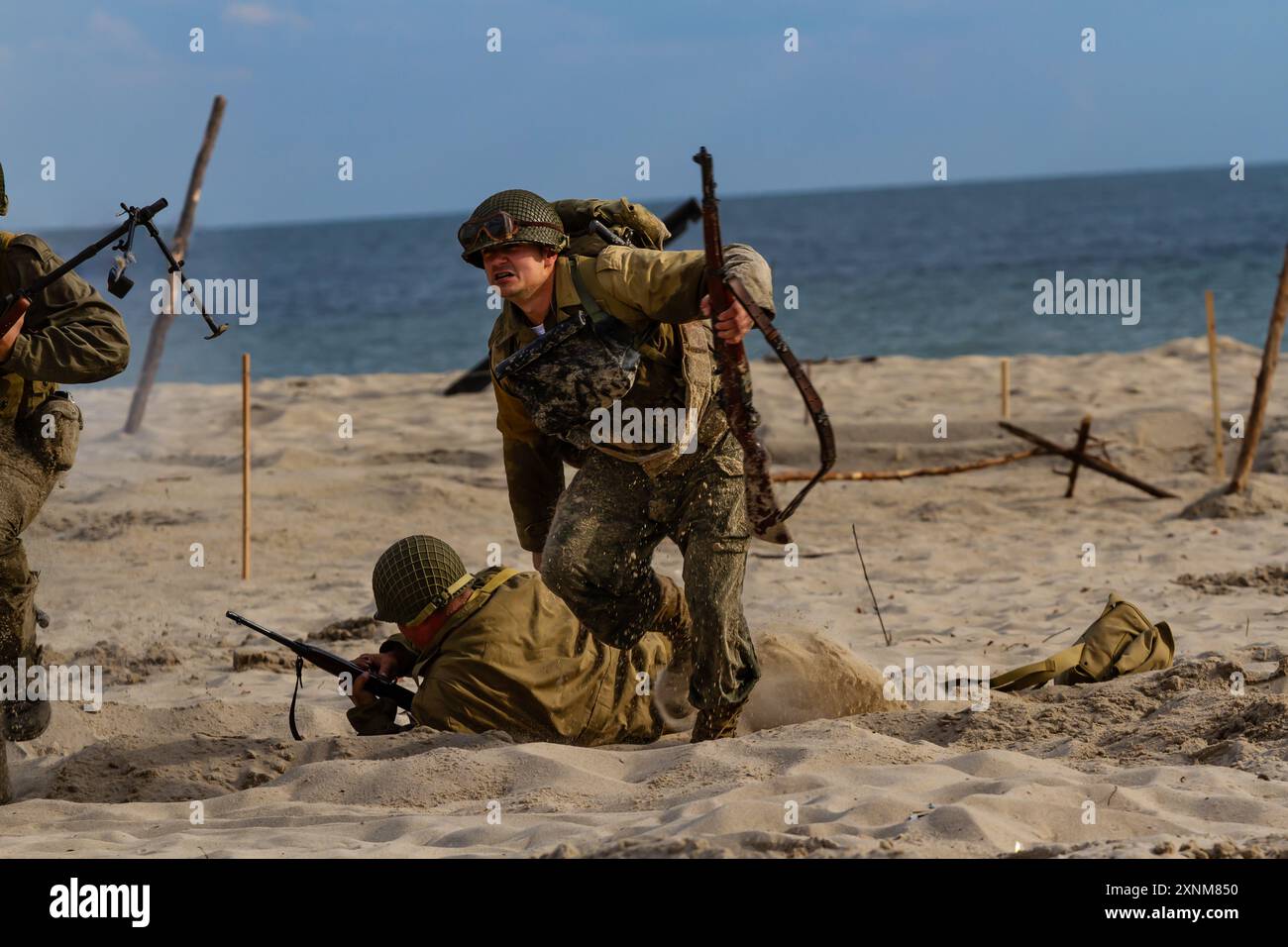 Historical reconstruction. An American infantry soldiers from the World ...