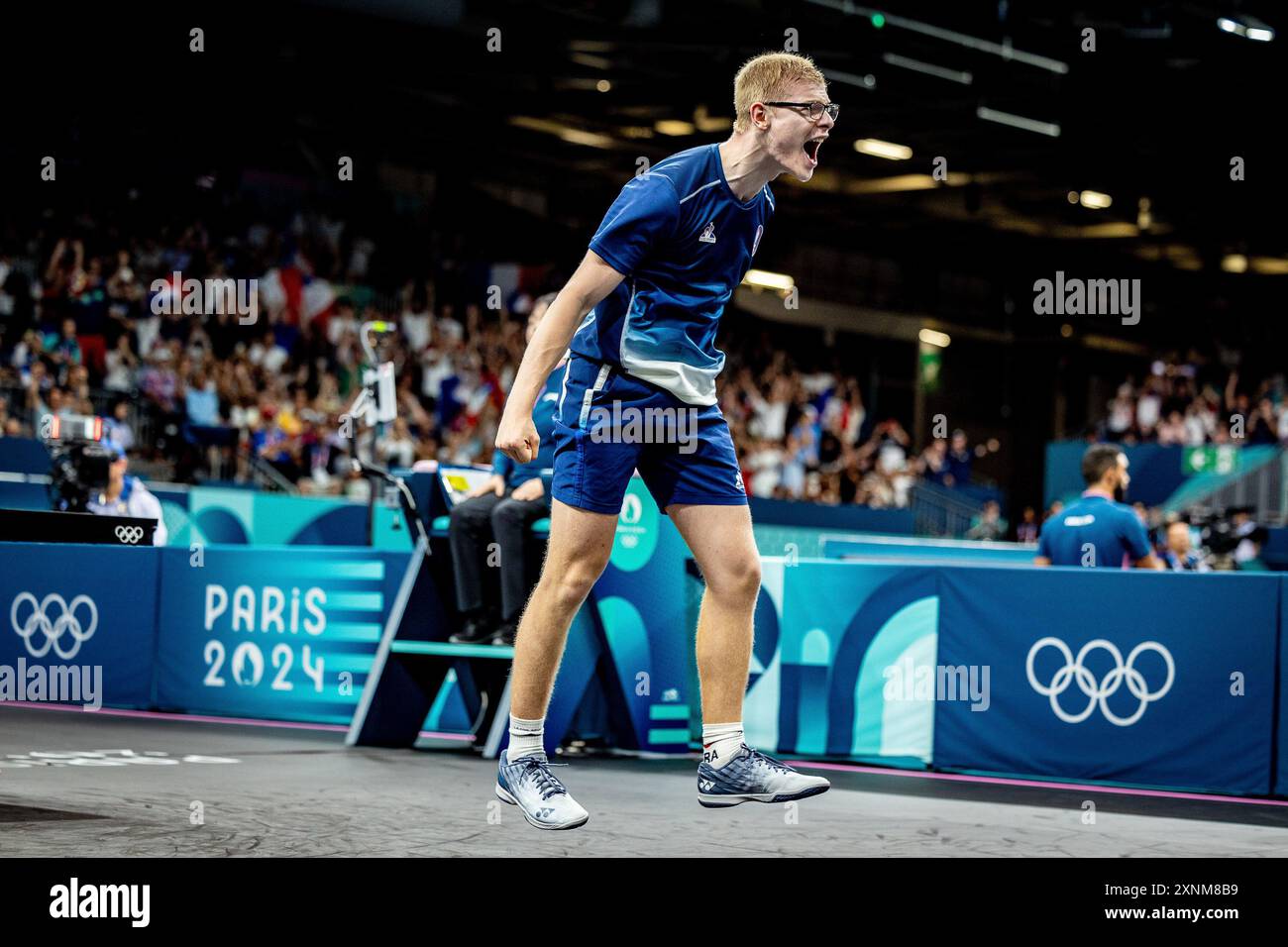 Jubel bei Felix Lebrun (FRA), Tischtennis, Olympische Spiele Paris 2024 ...