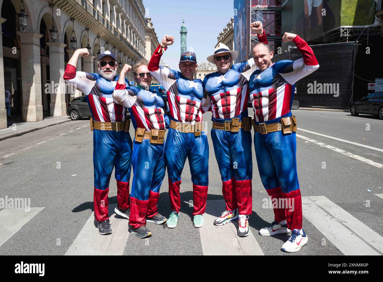 Americans in superhero costumes. Paris 2024 Olympic Games. Non-games ...