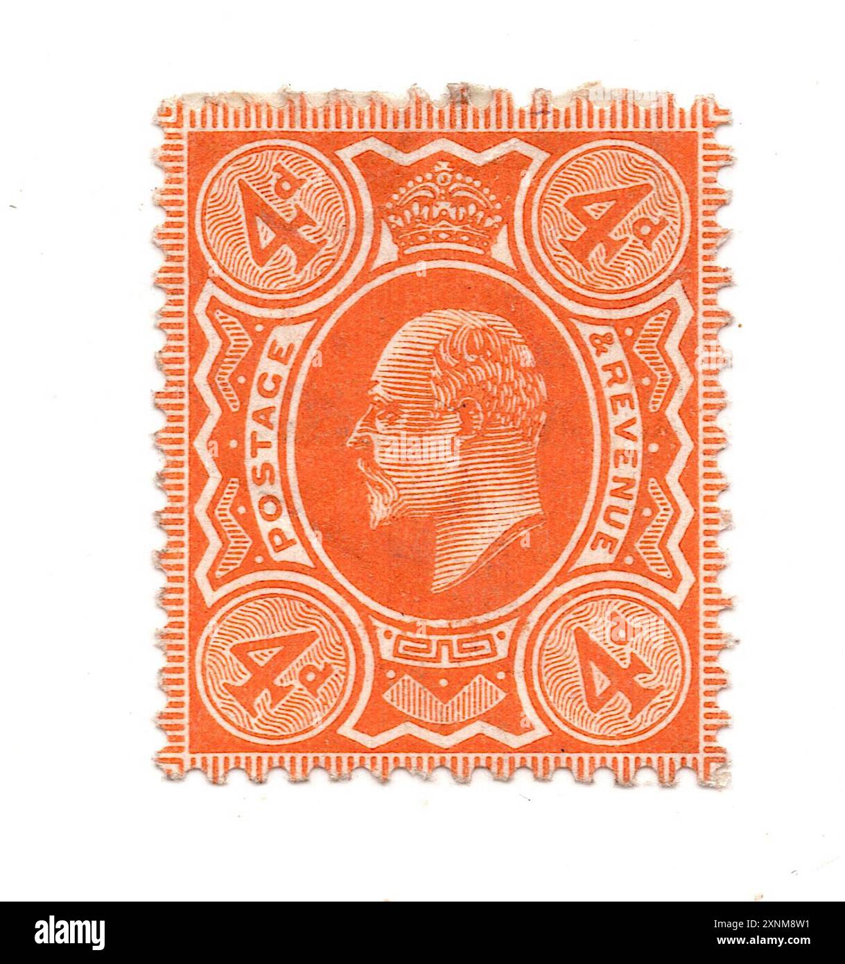 A vintage King Edward VII 4d postage stamp from Great Britain on a ...