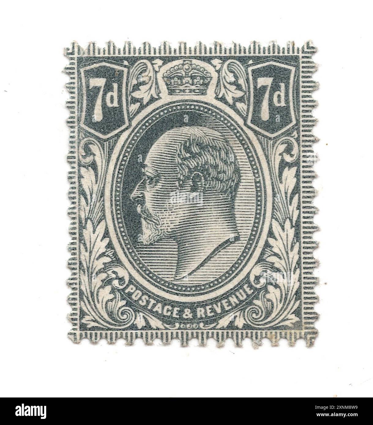 A vintage King Edward VII seven pence postage stamp from Great Britain ...