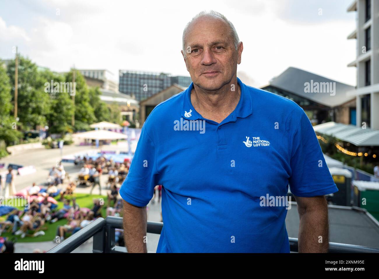 London, UK. 1 August 2024. Sir Steve Redgrave as fans in 30C heat watch ...