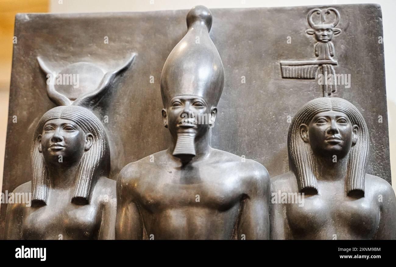 Cairo,Egypt,December 31,2019-Menkaure Triad carving with Menkaure ...