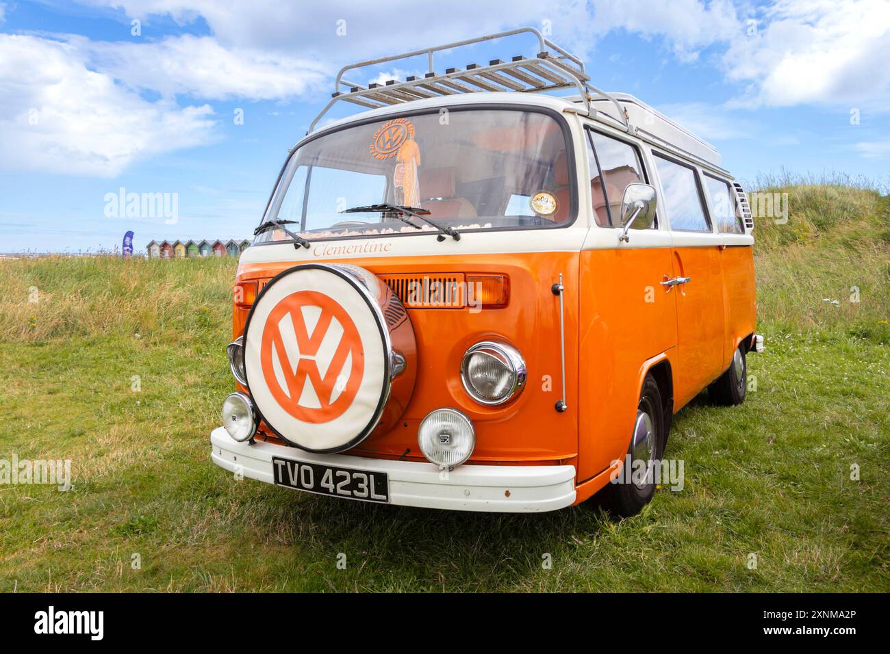two tone orange and white classic 1973 vintage Type 2 volkswagen VW ...