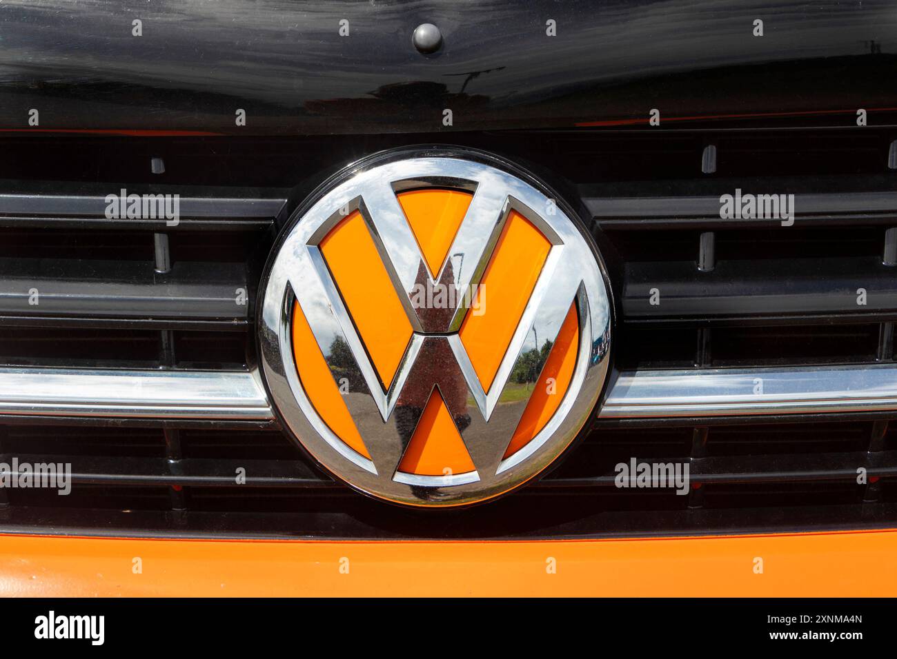 close up detail orange logo grille badge classic vintage volkswagen VW ...