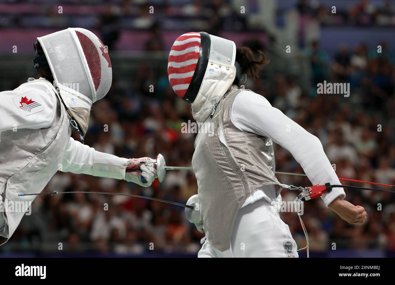 Paris, France. 01st Aug, 2024. Lee Kiefer of the US competes against ...