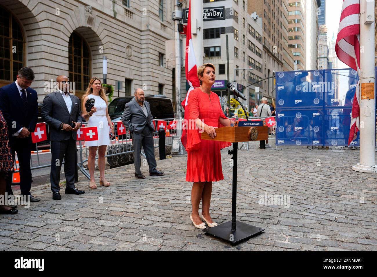 New York Mayor Eric Adams, second from left, looks on as Swiss Federal ...
