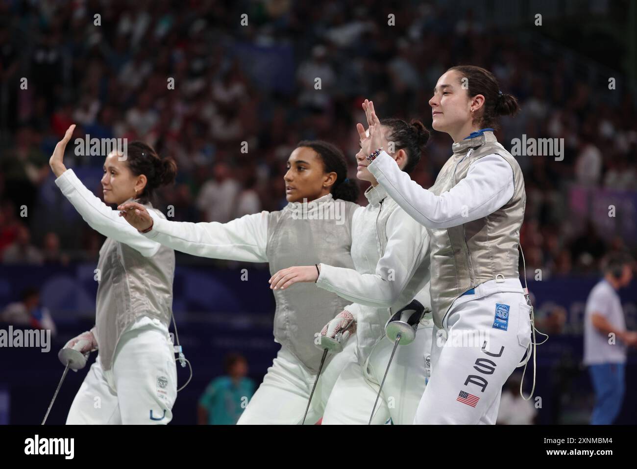 Paris, France. 01st Aug, 2024. Members of the US female team, from L to ...